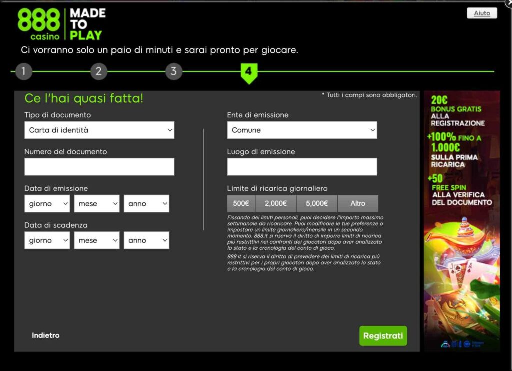 888 Casino bonus: 20€ senza deposito + 1.000€ e 50FS - Bonus Codes IT